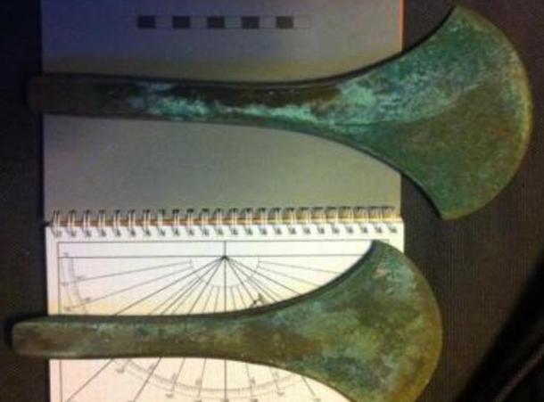 Five Huge Bronze Age axes discovered in a field in Jutland, Denmark ...